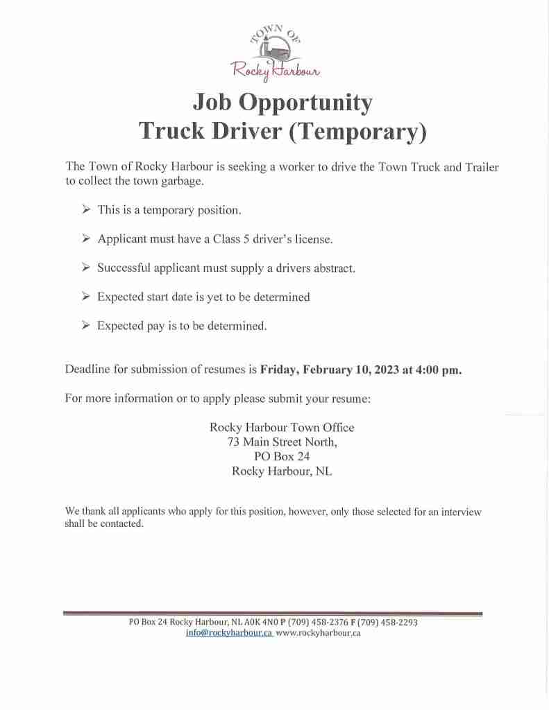 Job-poster | Town of Rocky Harbour