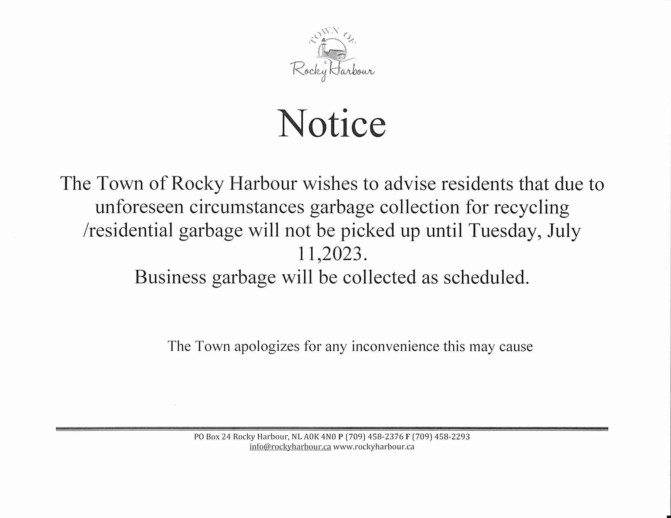 Garbage-Collection-Notice | Town of Rocky Harbour